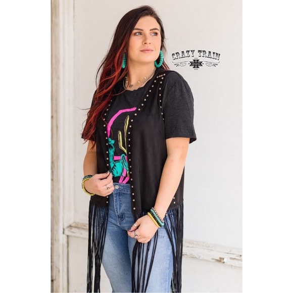 Crazy Train | Jackets & Coats | Crazy Train Fringe Studded Duster Black ...